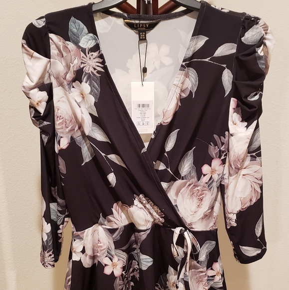 Lipsy | Tops | Lipsy London Black Floral Wrap Top Peplum Size 6 New ...